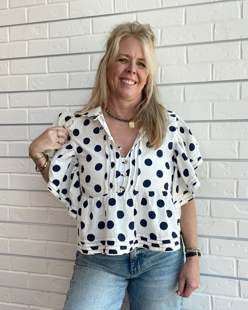 Polka Dot Pintuck Ruffle Sleeve Cotton Blouse for Women – Ellipsis Boutique
